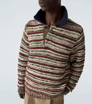 Sacai Striped Cotton-blend Polo Sweater