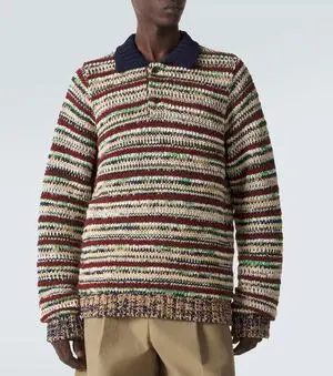 Sacai Striped Cotton-blend Polo Sweater