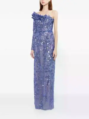 SAIID KOBEISY One-shoulder Embroidered Tulle Gown - Blue