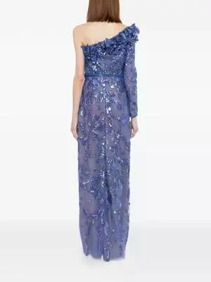 SAIID KOBEISY One-shoulder Embroidered Tulle Gown - Blue