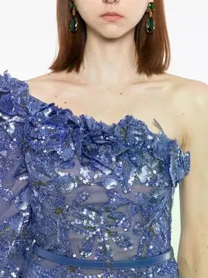 SAIID KOBEISY One-shoulder Embroidered Tulle Gown - Blue