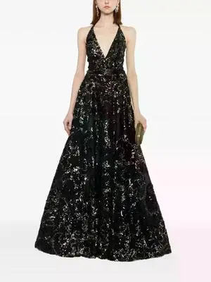 SAIID KOBEISY Embroidered Sequined Halterneck Gown