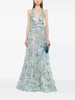 SAIID KOBEISY Embroidered Sequin Maxi Gown - Blue