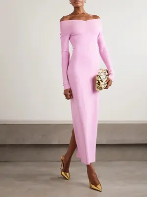 Stella McCartney Off-the-shoulder Knitted Midi Dress - Pink