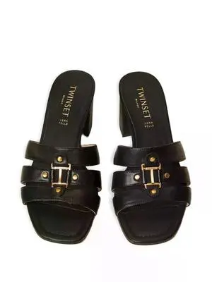 TWINSET Leather Mules With Logo Detail