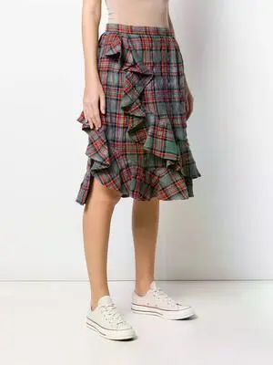 Julien David Ruffle Trim Plaid Skirt