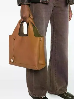 Hogan Logo Plaque Textured Tote Bag - Brown