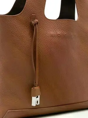 Hogan Logo Plaque Textured Tote Bag - Brown