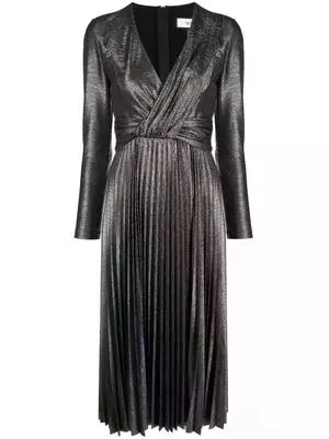 NISSA Pleated Lamé-effect Midi Dress - Silver