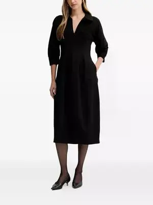 Liviana Conti Midi Dress With Shirt Collar And Side Pockets - Black