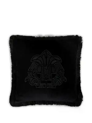 Philipp Plein Monogram Fringed Cushion - Black