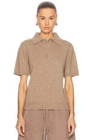 ENTIRE STUDIOS Short Sleeve Knit Polo Top - Camel