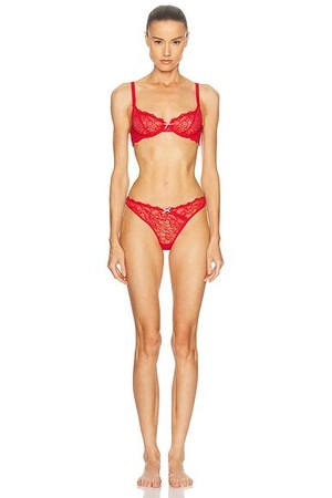 FLEUR DU MAL Bianca Lace Thong - Rouge