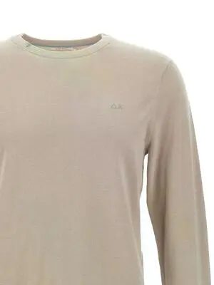 SUN 68 Crew Neck Sweater With Embroidered Logo - Neutrals