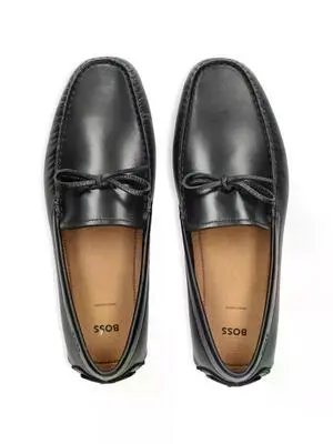 BOSS Grained Leather Bow Detail Moc Toe Loafers