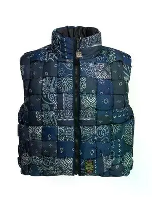 Kapital Quilted Patchwork Gilet With Embroidered Detail - Blue