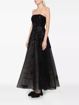 SAIID KOBEISY Beaded Tulle Strapless Gown