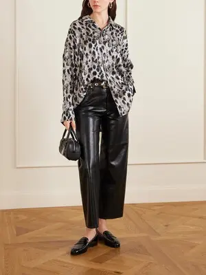 R13 Asymmetric Oversized Printed Silk-charmeuse Shirt - Black