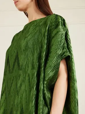 DIMA AYAD Metallic Plissé-satin Blouse - Green