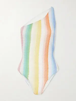 Missoni One-shoulder Striped Metallic Crochet-knit Swimsuit - Multi