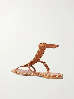 GIANVITO ROSSI Whipstitched Metallic Leather Trimmed Sandals