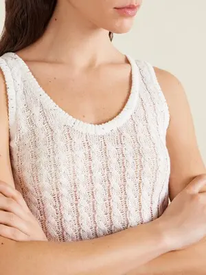 Brunello Cucinelli Sequin-embellished Open-knit Linen-blend Tank
