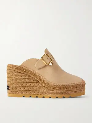Stella McCartney Gaia Buckled Espadrille Wedge Clogs - Neutrals