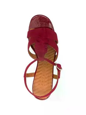 Chie Mihara Suede Fringe Detail Block Heel Sandals - Red