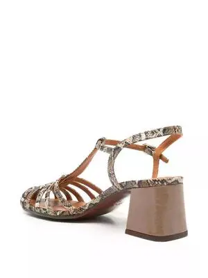 Chie Mihara T-strap Snake-print Block Heel Pumps - Brown