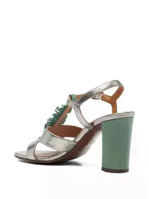 Chie Mihara Tone Strappy Block Heel Sandals With Jade Detail - Silver