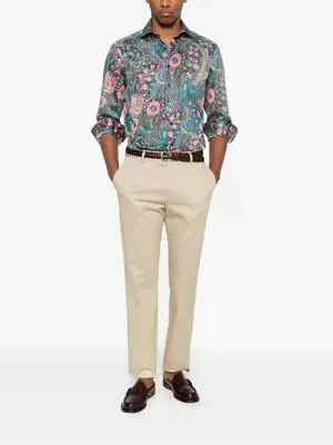 Etro Shirt In Cotton Muslin With Paisley Foliage Motif - Blue