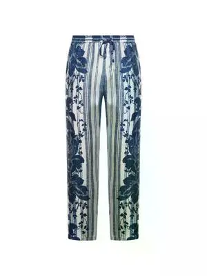 PIERRE-LOUIS MASCIA Aloe Floral Striped Trousers - Blue
