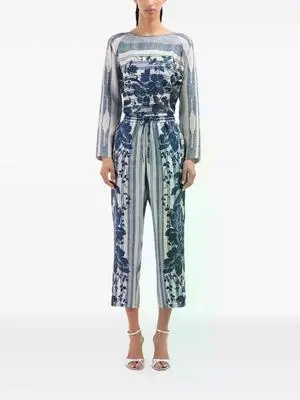 PIERRE-LOUIS MASCIA Aloe Floral Striped Trousers - Blue