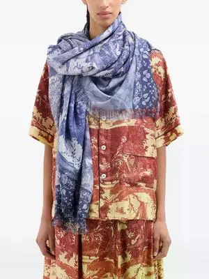 PIERRE-LOUIS MASCIA Aloeuw Printed Fringe Silk Scarf - Blue