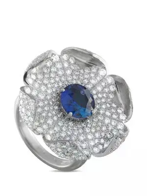 LB EXCLUSIVE Platinum Diamond And Sapphire Floral Ring - Silver