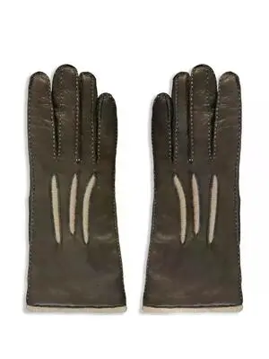 MOORER Stitch-detail Leather Gloves - Brown