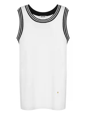 Moschino Sleeveless Scoop Neck Tank Top With Striped Trim - White