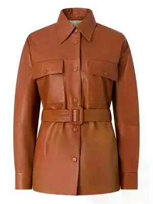 Pinko Belted Leather Jacket - Brown