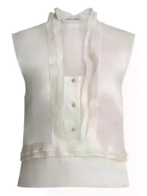 Alberta Ferretti Sleeveless Ruffled Silk Blouse - White