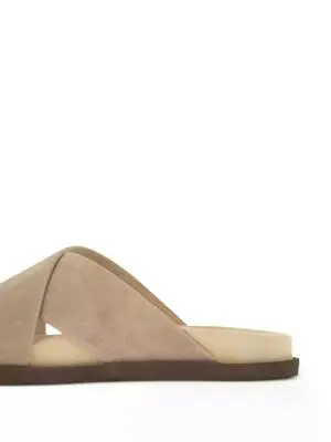 Brunello Cucinelli Suede Crossover Flat Slides - Neutrals
