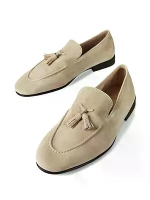 Brunello Cucinelli Beige Suede Tassel Loafers