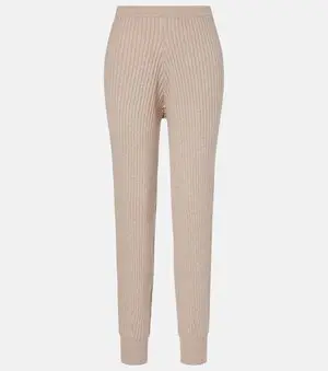 Jardin Des Orangers Ribbed-knit Cotton And Cashmere Sweatpants - Beige