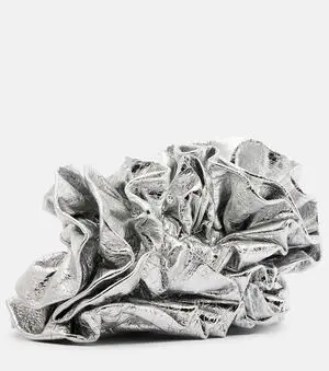 Dries Van Noten Ruffled Metallic Leather Clutch - Silver