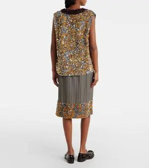 Dries Van Noten Sequined Striped Midi Skirt