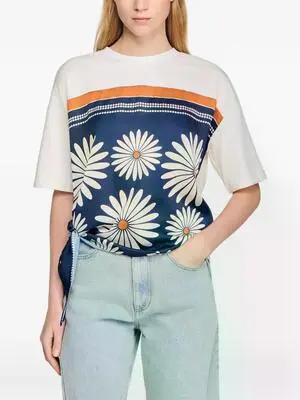 Sandro Cotton T-shirt With Bandana Print Halterneck Panel