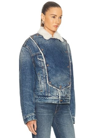 R13 Denim Trucker Jacket With Faux Fur Lining