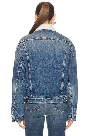 R13 Denim Trucker Jacket With Faux Fur Lining