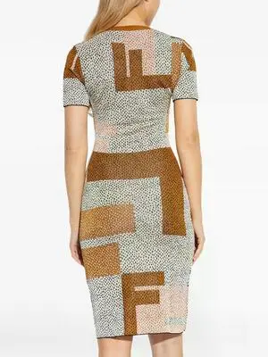 Fendi Viscose Jacquard Knit Dress With Geometric Pattern