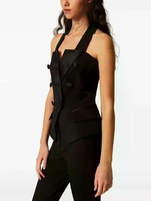 TWINSET Halter Neck Cady Waistcoat With Logo Buttons