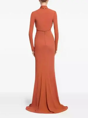 Elie Saab Criss-cross Halterneck Maxi Dress With Ruched Detail And Front Slit